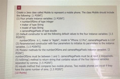 Solved Create A Java Class Called Mobile To Represent A