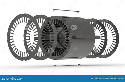 Assembly Stator For Electric Motor Exploded View D Illustration Isolated On White Background