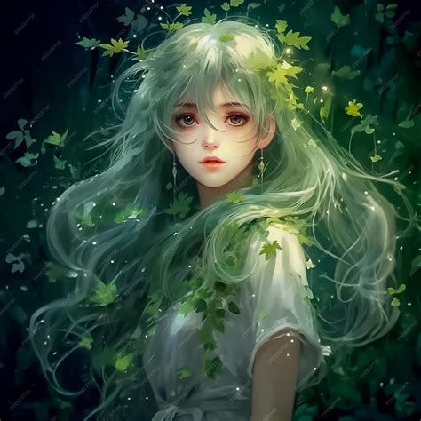 Cute Girl With White Dress And Lace In Forest Floral Theme Anime Style