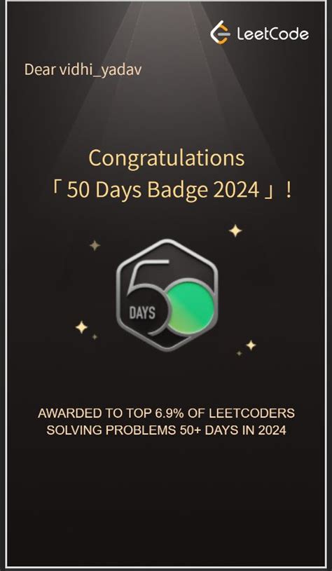 Earned 50 Days Of Leetcode Challenge Vidhi Yadav Posted On The Topic Linkedin