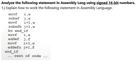 Solved Analyze The Following Statement In Assembly Lang