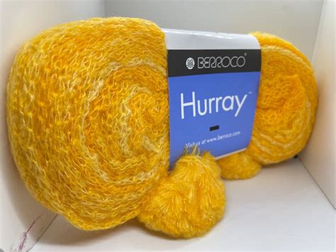 Berroco Hurray 8602 Glow Yellow Soft Mohair Blend Yarn With Pom Poms