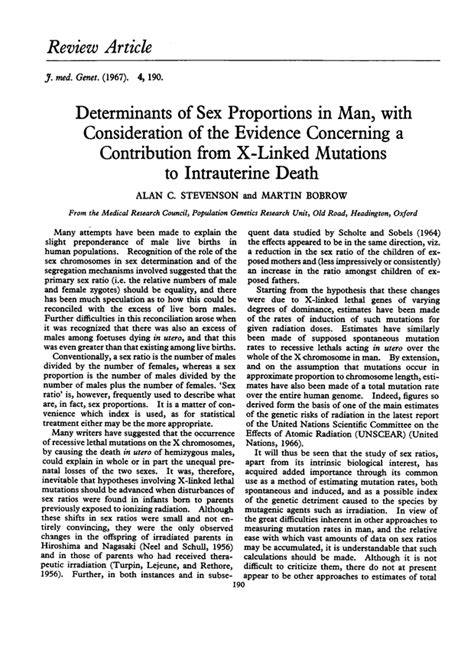 Determinants Of Sex Proportions In Man With Consideration Of The