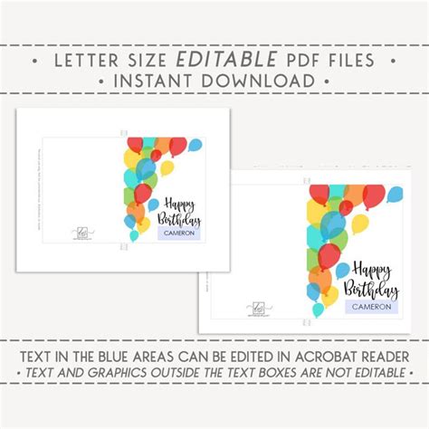 Editable And Printable Happy Birthday Card Instant Download Pdf Card