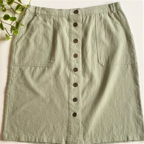 Appleseeds Skirts Sage Green Aline Button Front Skirt Poshmark