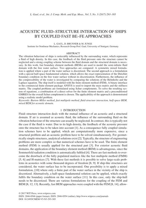 Pdf Acoustic Fluidstructure Interaction Of Ships By Coupled Fast Befe Approaches