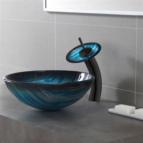 Ladon Glass Vessel Sink Waterfall Faucet Glass Vessel Sinks Glass