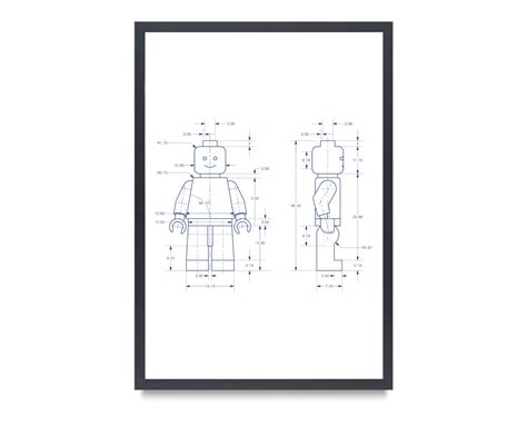 Lego Man Art Print Typical Lego Minifigure Technical Drawing In Blue On White 8x10 19 00 Via