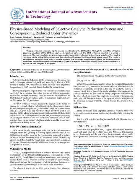 Physicsbased Modeling Of Selective Catalytic Reduction System And