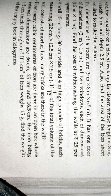 Find The Capacity Of A Closed Rectangular Cistern Whose Length Is 8 M Br