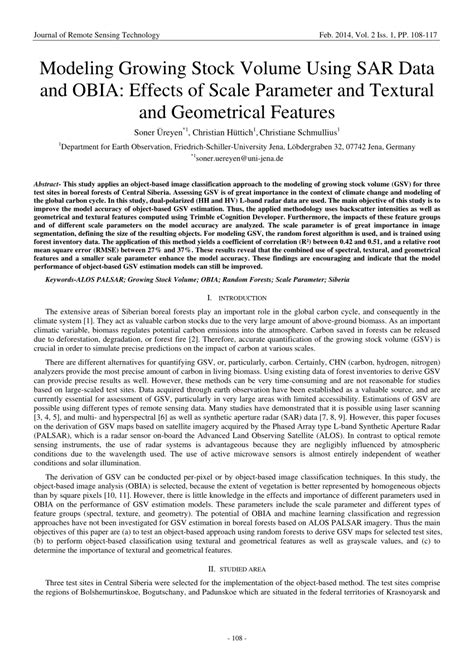 Pdf Modeling Growing Stock Volume Using Sar Data And Obia Effects Of Scale Parameter And