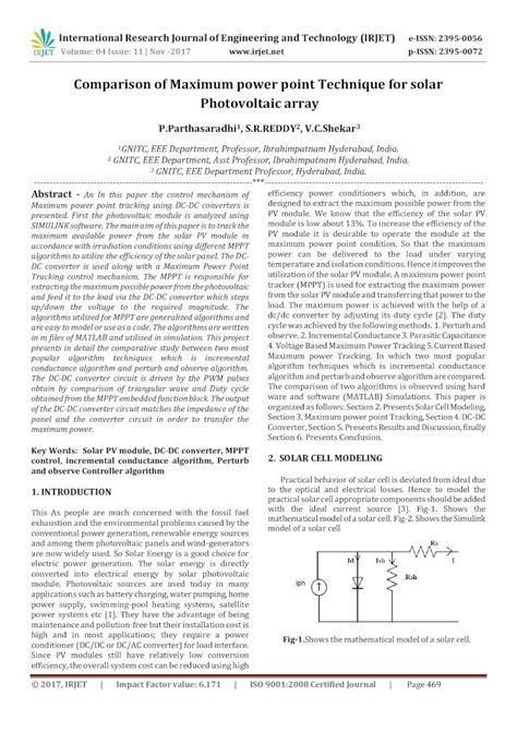 pdf comparison of maximum power point technique for solar