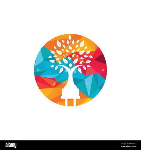 Electric Cord And Human Tree Vector Logo Design Green Energy Electricity Logo Concept Stock
