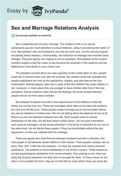 Sex And Marriage Relations Analysis 840 Words Essay Example