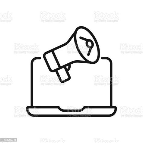 확성기 발표 노트북의 편집 가능한 아이콘 흰색 배경에 격리된 벡터 그림 프레젠테이션 웹 사이트 또는 모바일 앱에 사용 0명에