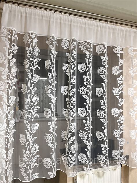 Готова тюль на кухню Фіранка для кухні Готова коротка красива молочна кухонна тюль Id