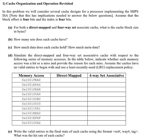 Cache Organization And Operation Revisited In This Chegg