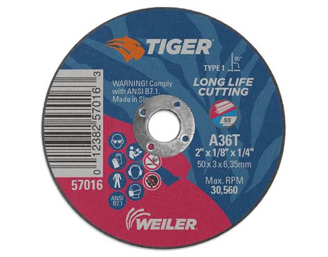 Weiler Tiger Cut Off Wheel 57016 Type 1 Straight 2 In Aluminum Oxide 36 S