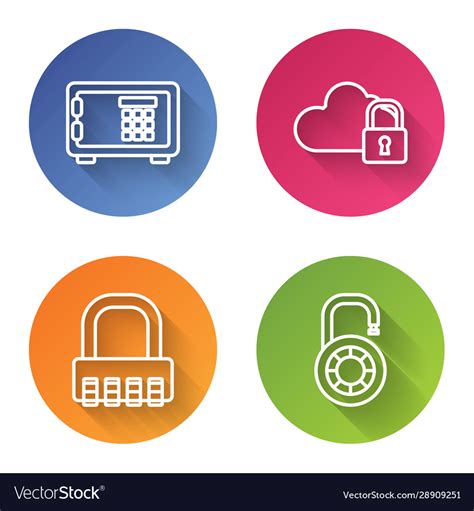 Set Line Safe Cloud Computing Lock Safe Royalty Free Vector