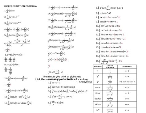 Differentiation And Integration Formulas For Em 101 Studocu