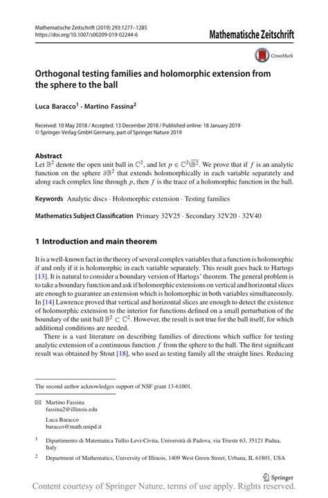 Orthogonal Testing Families And Holomorphic Extension From The Sphere