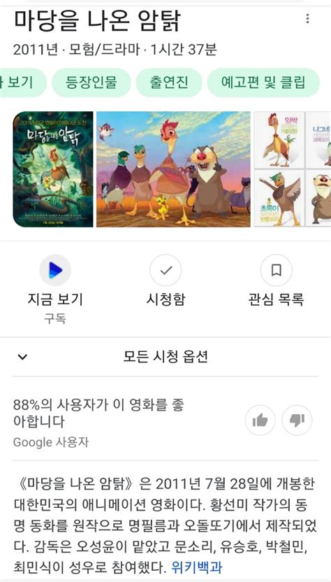 마당을 나온 암닭 영화 ㅡ한국 최초의 애니메이션 영화 ㅡ암닭은 알을 부화할 때 되면 배부위 털이 빠지게 하고 어미의 체온을 알에