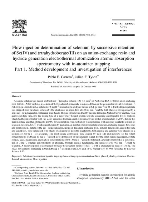 Pdf Flow Injection Determination Of Selenium By Successive Retention Of Seiv And