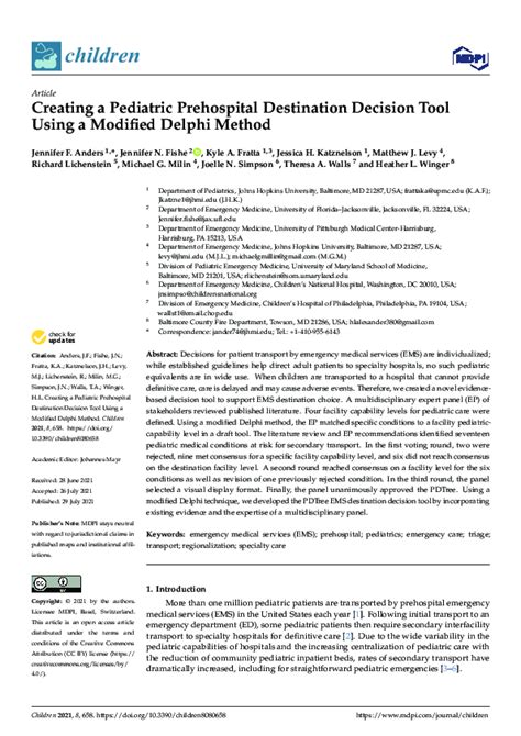 pdf creating a pediatric prehospital destination decision tool using