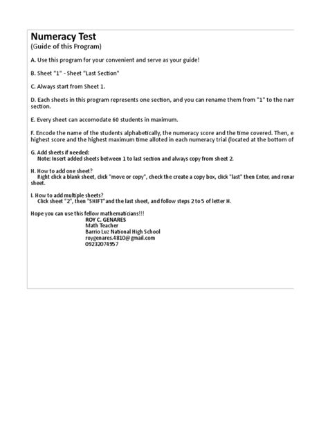 Automated Numeracy Test Results 9 Sections Pdf Learning Cognition