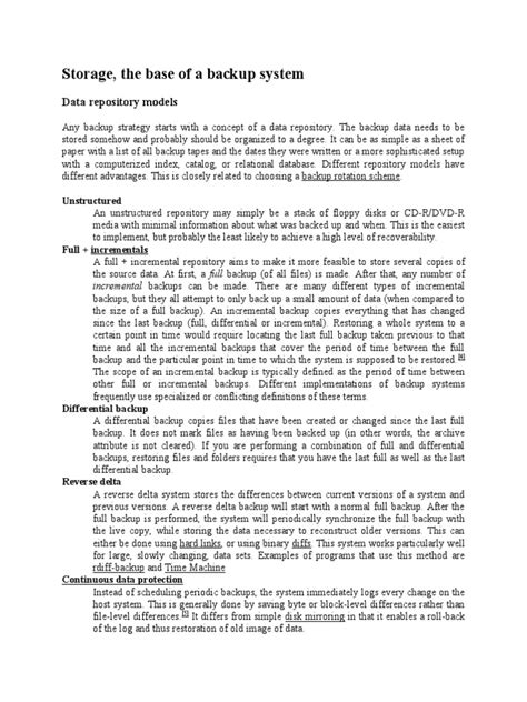 Storage The Base Of A Backup System Data Repository Models Pdf