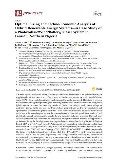 Pdf Optimal Sizing And Techno Economic Analysis Of Hybrid Renewable