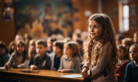 Premium Ai Image Elementary Schoolgirl Standing In Front Of The Class