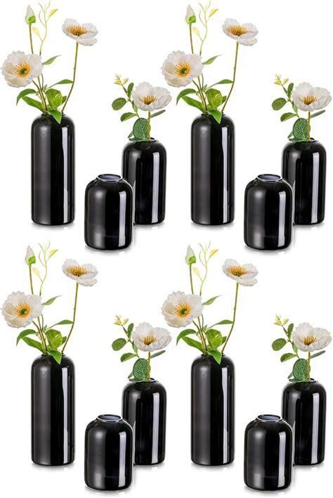 Black Glass Bud Vases For Flowers Hewory Set Of 12 Blown