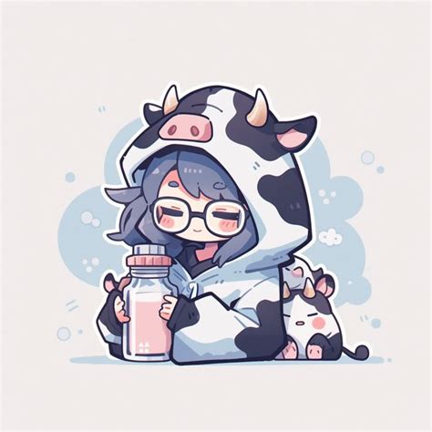 Chibi Cow Girl Emoji Cute Cartoon Drawings Cute Drawings Cute