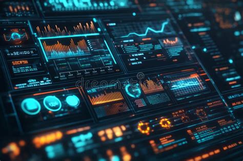 Futuristic Control Panel Showing Real Time Data Analysis With Graphs