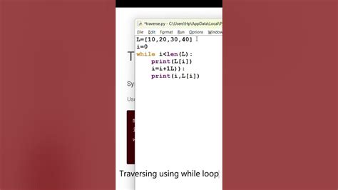 Shorts On Traversing Element Using While Hindiexplanation Python