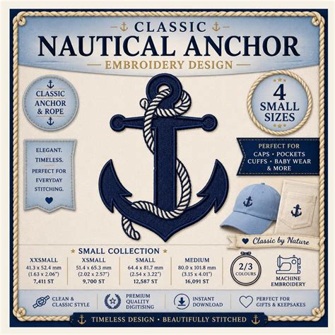 Nautical Anchor With Rope Embroidery Design Xxsmall To Medium Sizes