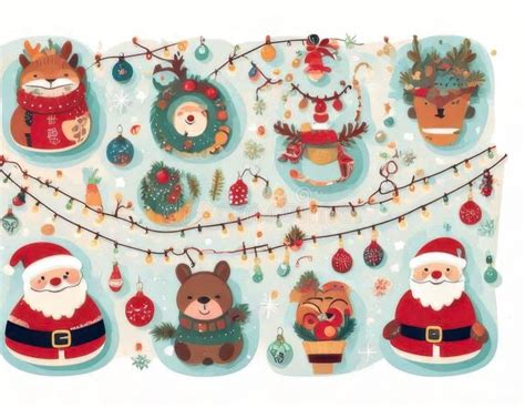 Festive Christmas Lights And Characters Set 14 11 2024 Stock Illustration Illustration Of