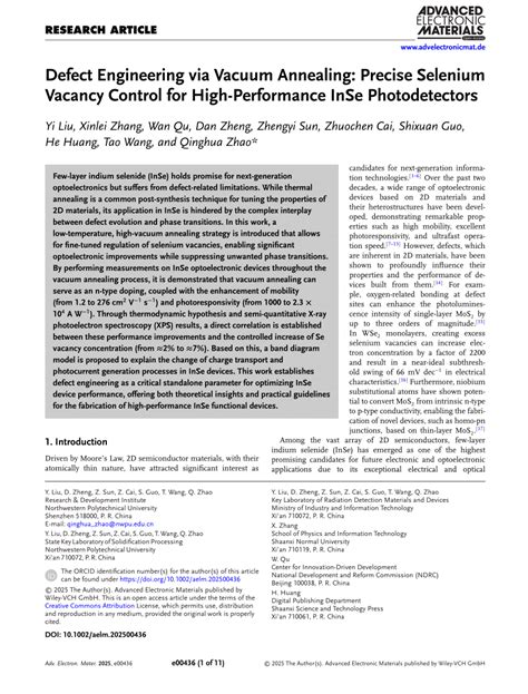 Pdf Defect Engineering Via Vacuum Annealing Precise Selenium Vacancy
