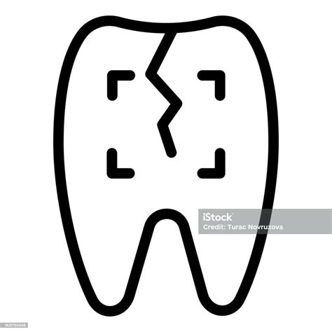 금이 간 치아 선 아이콘입니다 흰색으로 분리된 치과 벡터 그림 문제 치아 윤곽선 스타일 및 응용 프로그램을 위해 설계되었습니다