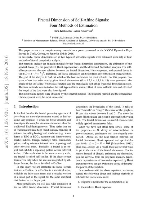 Pdf Fractal Dimension Of Self Affine Signals Four Methods Of Estimation