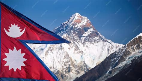 Nepali Flag Displayed On The Peak Of Mount Everest Premium Ai