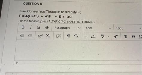 solved question 8 use consensus theorem to simplify f f
