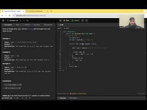 Maximum Subarray Kadane S Algorithm Leetcode 53 Solution Leetcode YouTube