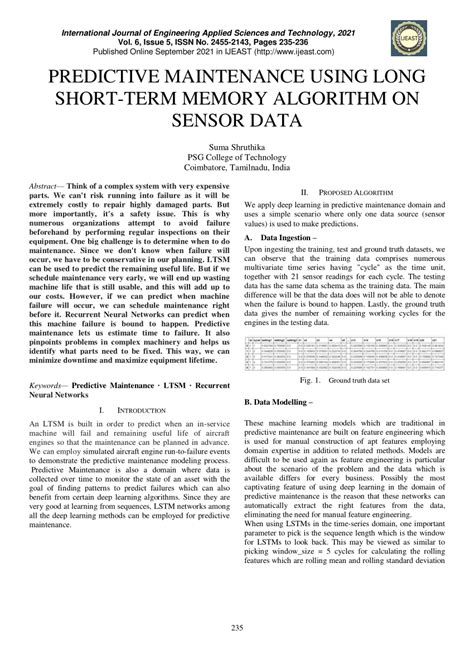 Pdf Predictive Maintenance Using Long Short Term Memory Algorithm On