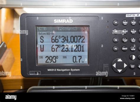 a gps on the bridge of an antarctic cruise ship showing the latitude