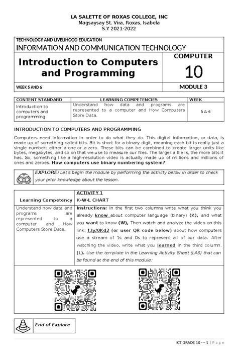 Grade 10 Ict Q1 W56 Information And Communication Technology Magsaysay St Vira Roxas