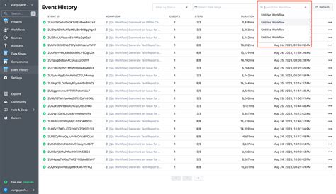 Bug In Event History Screen Search For Workflow Search Box I Can
