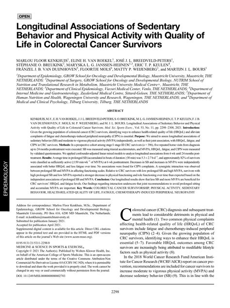 Pdf Longitudinal Associations Of Sedentary Behavior And Physical Activity With Quality Of Life