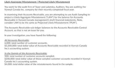 Solved Likely Aggregate Misstatement Projected Likely